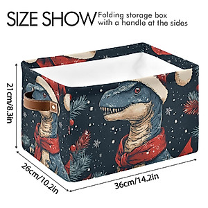 Nesatuwa Christmas Dinosaur Storage Baskets Rectangle Foldable Canvas Fabric Organizer Storage Boxes with Handles for Home Office Decorative Closet Shelves Clothes Storage,1 Pack