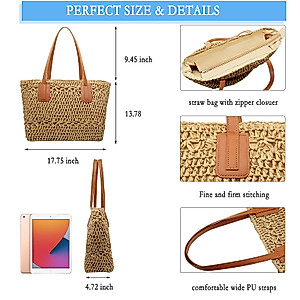 Fozehlad Straw Beach Tote Bag for Women Rattan Wicker Clutch Raffia Bag Summer Woven Hobo Shoulder Handbag