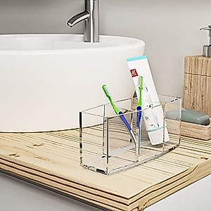 Rolybag Acrylic Makeup Brush Holder Organizer 3 Slots Cosmetic Brushes Storage Clear Pen Holder Eyeliners Eyebrow Pencil Display Case for Desk and Bathroom Vanity Storage Solution