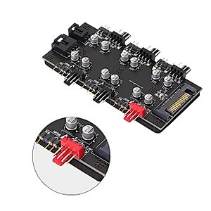 12V 4Pin PWM & 5V 3Pin ARGB with SATA 15Pin Power 2-in-1 Hub 6 Way Sync CPU Cooling Fan Addressable RGB Lighting PCB Splitter for Extended Motherboard Interface -Black Compatible With Desktop