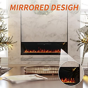 Amerlife 40" Electric Fireplace Wall Mounted, Recessed and Freestanding, Fireplace Heater W/12 Flame Color and Brightness, Touch Screen & Remote Control, Log Set & Crystal Included, Black