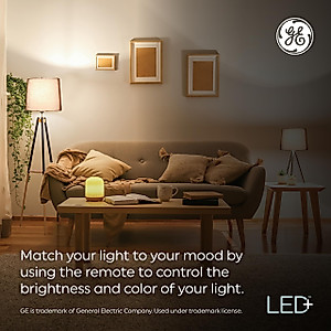 GE LED+ Color Changing Light Bulbs, 18 Colors & 5 Light Modes, No App or Wi-Fi Required, Remote Included, A19 Light Bulb (1 Pack)