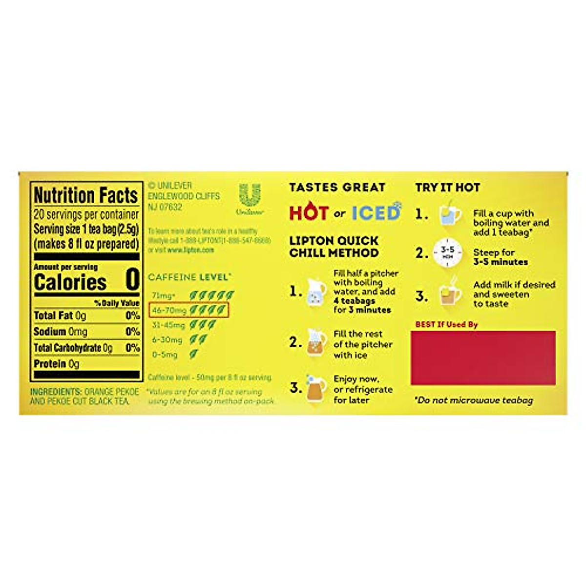 Lipton Black Tea Bags, Hot or Iced, Black tea with Caffeine, 240 Total Bags (20ct - Pack of 12)