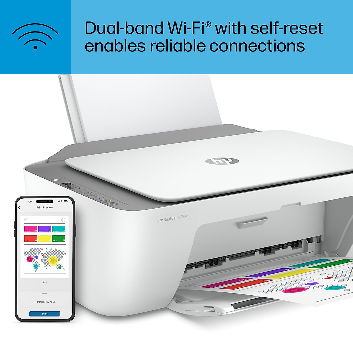 HP DeskJet 2755e Wireless Color All-in-One Printer with bonus 6 months Instant Ink (26K67A)