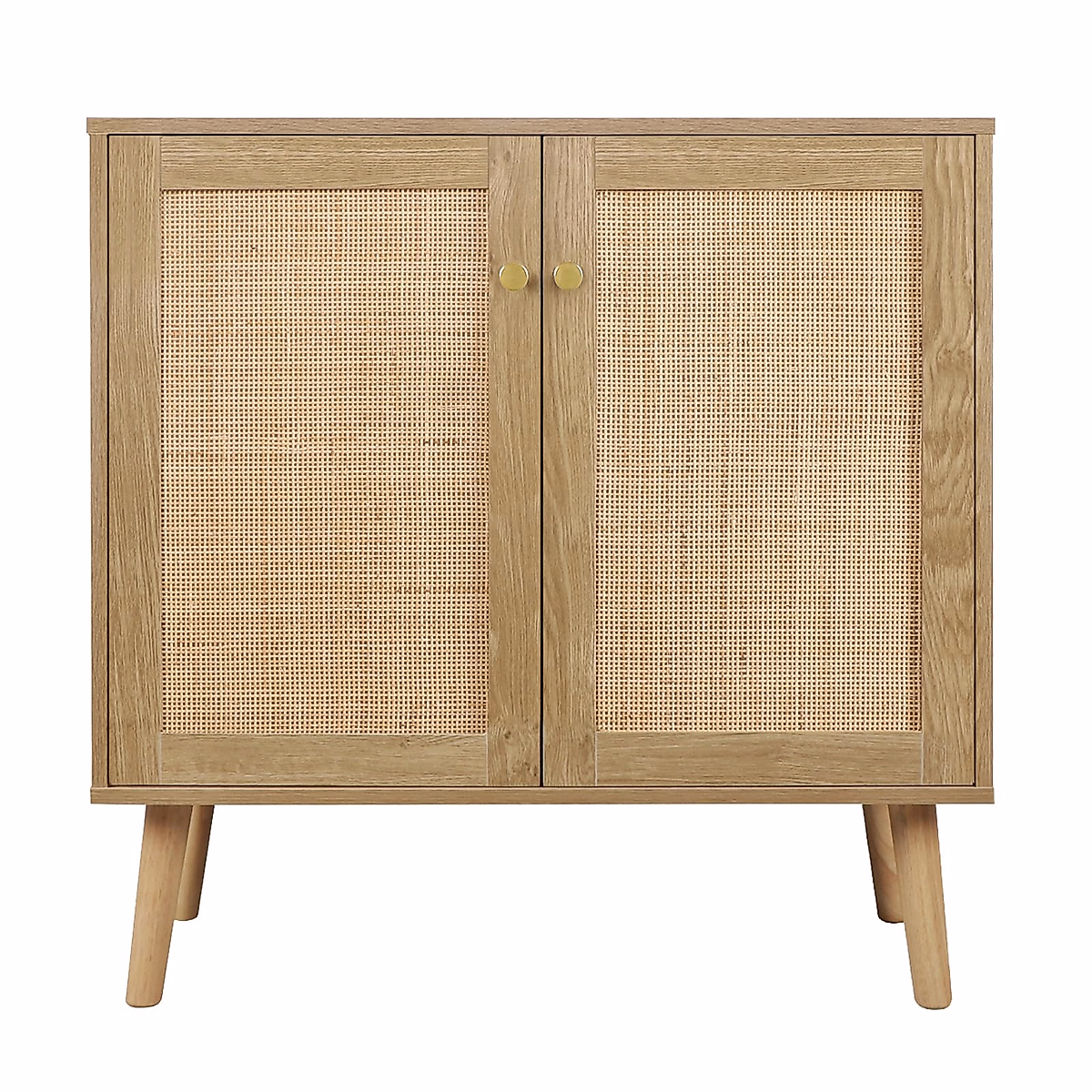 Anmytek Rattan Cabinet, 2 Door Sideboard Buffet Cabinet with Adjustable Shelf Wood Storage Cabinet for Living Room Dining Room Kitchen Hallway Entryway，H0082