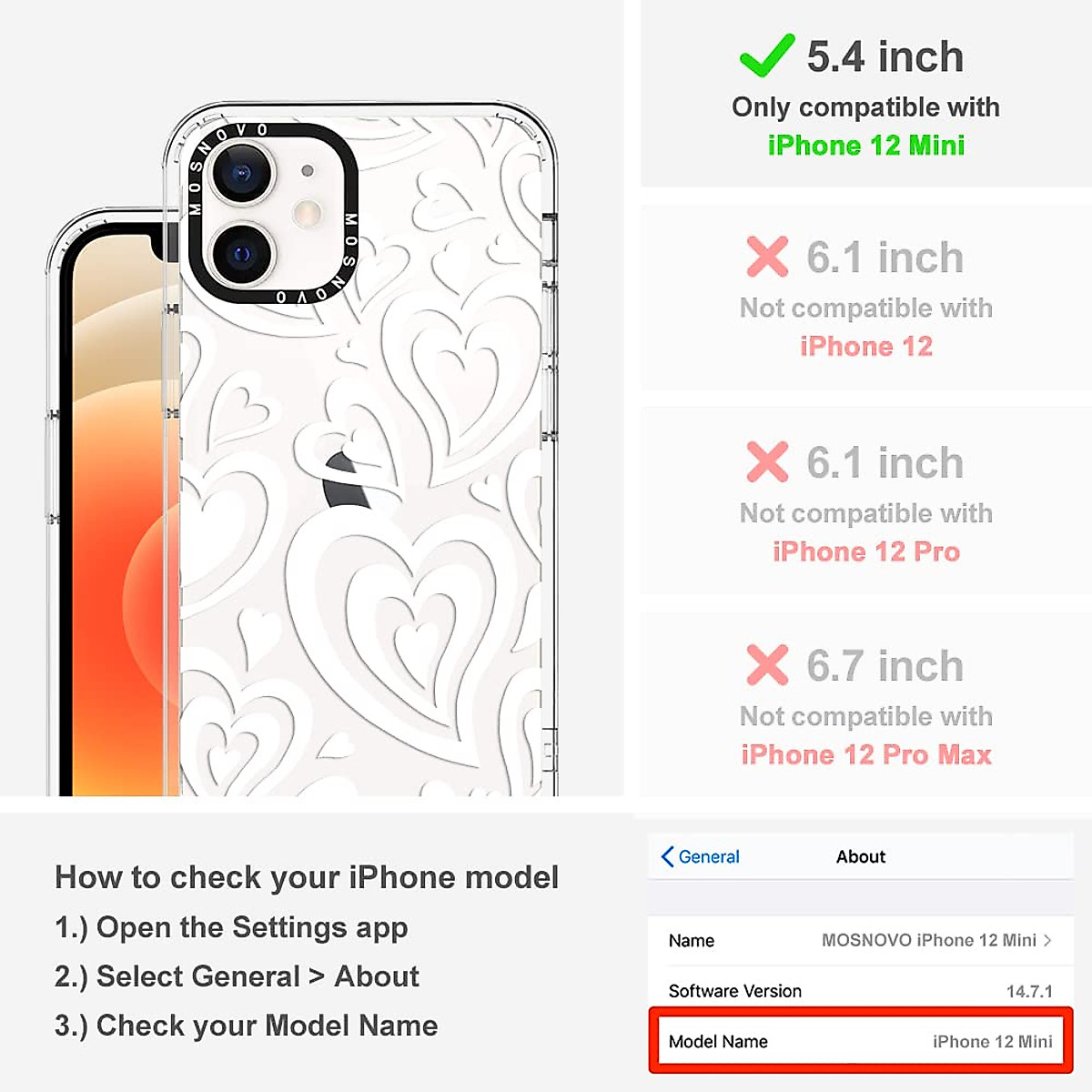 MOSNOVO Case for iPhone 12 Mini, [Buffertech 6.6ft Military-Grade Drop Protection] [Anti Peel Off Tech] Clear TPU Bumper Phone Case Cover Design - Twist Heart
