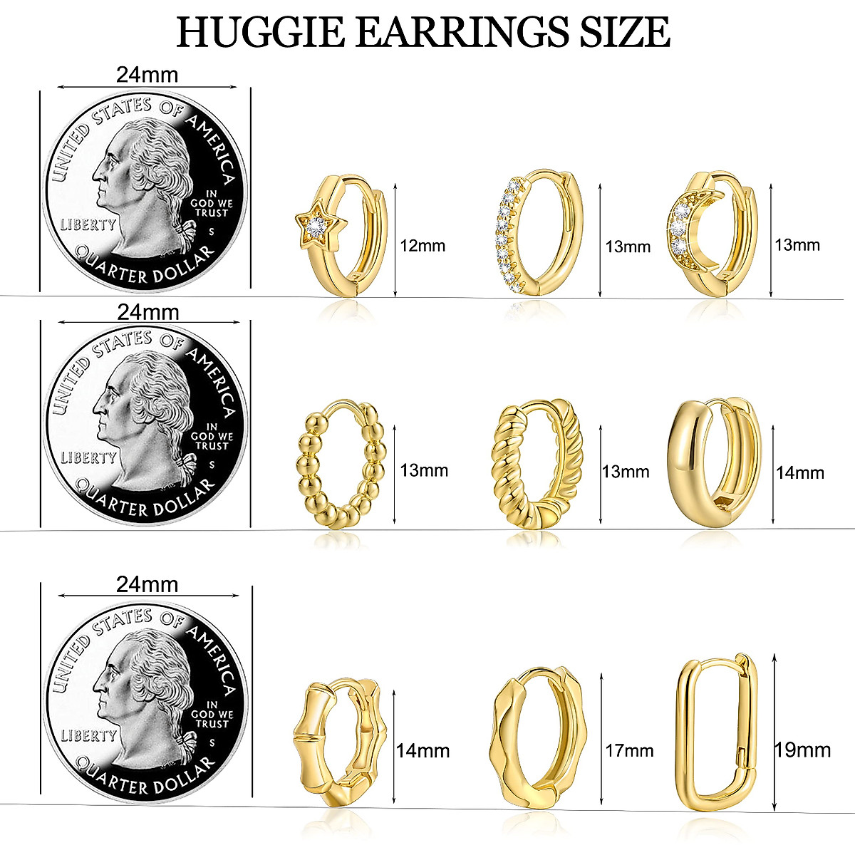 Small Gold Huggie Hoop Earrings Set for Women, Hypoallergenic Twisted Cartilage Hoops, Tiny Silver Hoop Earrings Jewelry for Multiple Piercing (1-1-9)