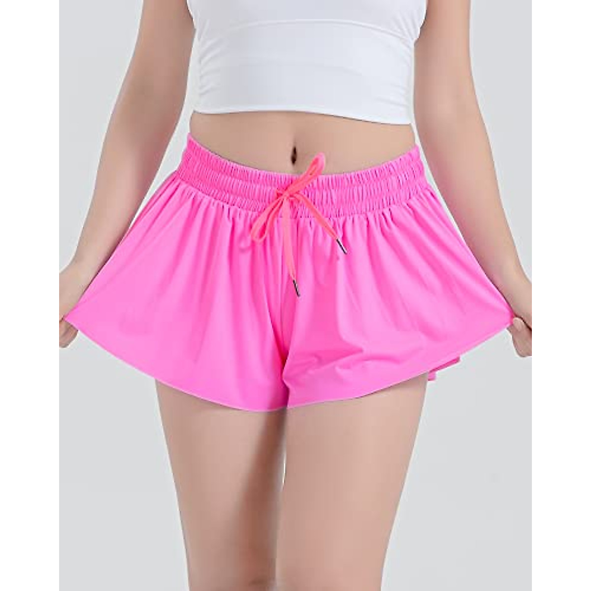 BOOPH Girls Flowy Shorts Athletic Butterfly Shorts Girls with Inner Pockets for Running Tennis Rose Red 13-14Y