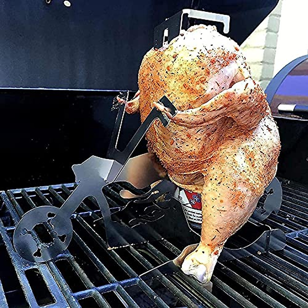 Hovico Portable Chicken Stand Beer American Motorcycle BBQ Stainless Steel Rack, Portable Beer Butt Chicken Stand, Beer Chicken Roaster, BBQ Chicken Rack for Outdoor Grills