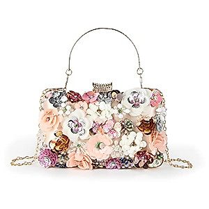 LUI SUI Women Elegance Floral Evening Clutch Purse Bags Flowers Beads Wedding Tote Bags Bride Shoulder Handbags