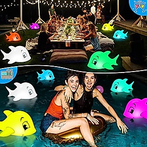 Floating Pool Lights,Inflatable Dolphins Swimming Pool Lights That Float,IP68 Waterproof Solar Powered Floating Lights Glow in The Dark,Outdoor Pool Floats Lights for Pond,Garden,Backyard,Lawn 2-Pack