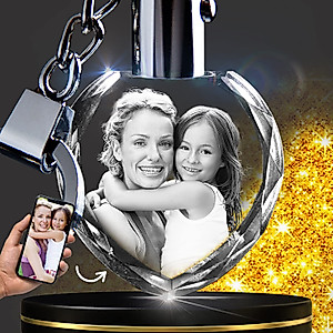 CAPTUR3D Crystal Photo Light-up Keychain, with custom photo engraved and LED light - Customized Gift (Christmas, Memorial, Pets), Heart