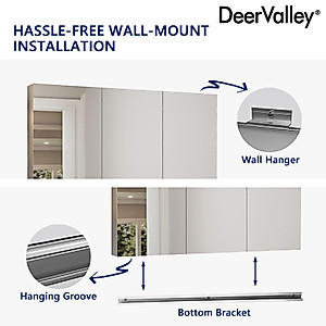 Deer Valley Medicine Cabinet with Mirror, 48" W x 26" H Bathroom Mirror with Storage, 3 Doors Frameless Modern Wall Mount Mirrored Medicine Cabinets with 2 Adjustable Shelves DV-1MC0149