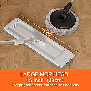 JEOPEM Flat Mop and Bucket with Wringer Set System, Mops for Hardwood Floor Cleaning with 4pcs Washable Microfiber Pads, Wet and Dry Use, Wood Floor Cleaner, Large Mop Head Length 38CM