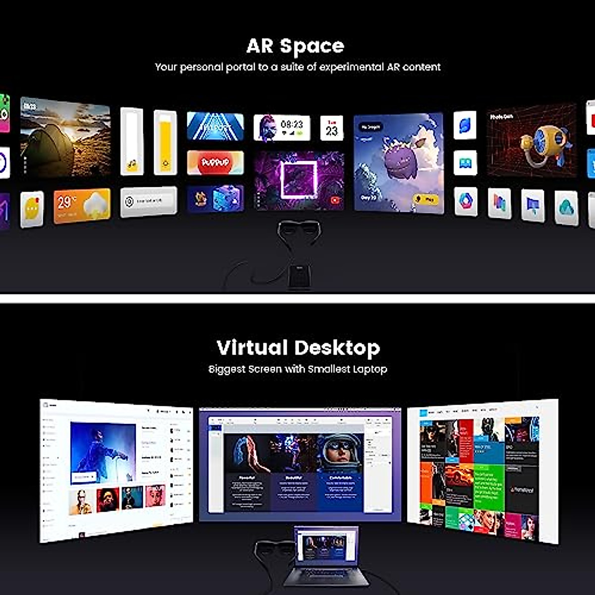 XREAL Air AR Glasses, Formerly Nreal, Smart Glasses with Massive 201" Micro-OLED Virtual Theater, Augmented Reality Glasses, Watch, Stream, and Game on PC/Android/iOS–Consoles Cloud Gaming Compatible