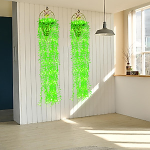 MERRIMAX M Artificial Willow Vines Hanging Plants with 8 Modes 200 LED Fairy Lights,Waterproof Outdoor Green Vine Lights with Remote Control for Room Wall House Garden Patio Decor with Baskets