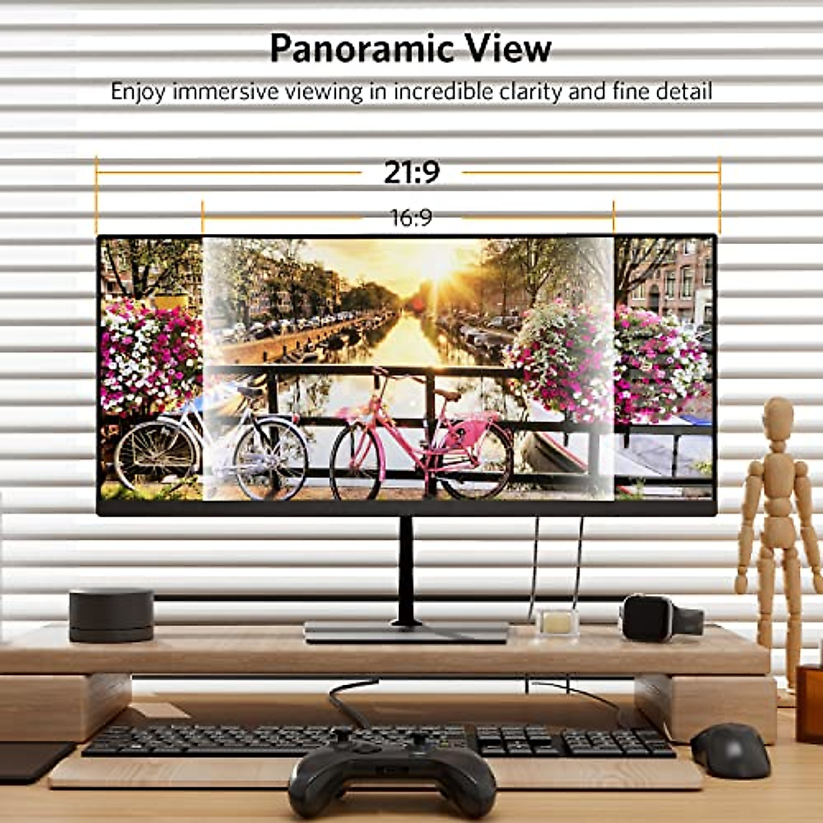 Fiodio 24'' 21:9 75Hz Computer Monitor, 2560x1080P Ultra Wide Full HD Flat Monitor with HDMI Display Ports, Adjustable Tilt, Free-Tearing Eye Care for Home Office, Gaming (DP Cable Included) (23H2F)
