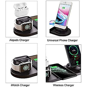 6 in 1 Wireless Charger Charging Dock Station for iPhone 14/13/12/11/Pro/Pro Max/XS Max/XR/X/8, iWatch Ultra/8/7/6/5/4/3/2/SE, AirPods Pro/3/2 Nightstand Mode Simultaneous Charging（Black）