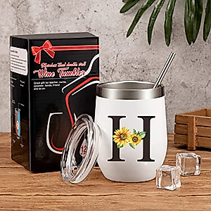 Zopeal Funny Personalized Coffee Mug Cup with Initials, Monogrammed Gift for Women Mom Teacher Birthday Christmas Wedding, 12 oz Stainless Steel Wine Tumbler with Brush Straw Gift Box(H)