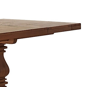 Benjara Som 94-126 Inch Dining Table, 2 Draw Leaf Extension, Pedestal, Brown Wood