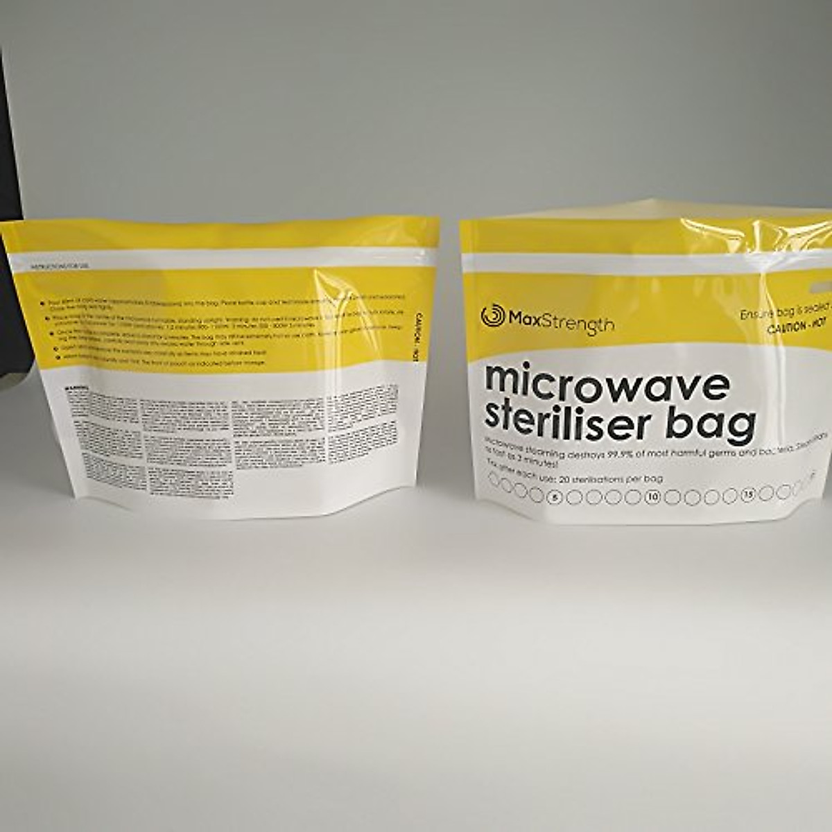 Premium Microwave Sterilizer Bags (20pcs) by Max Strength, Large & Durable Steam Bags for Baby Bottles, Soothers, Teethers & Training Cups, 20 Uses Per Bag & Marking System