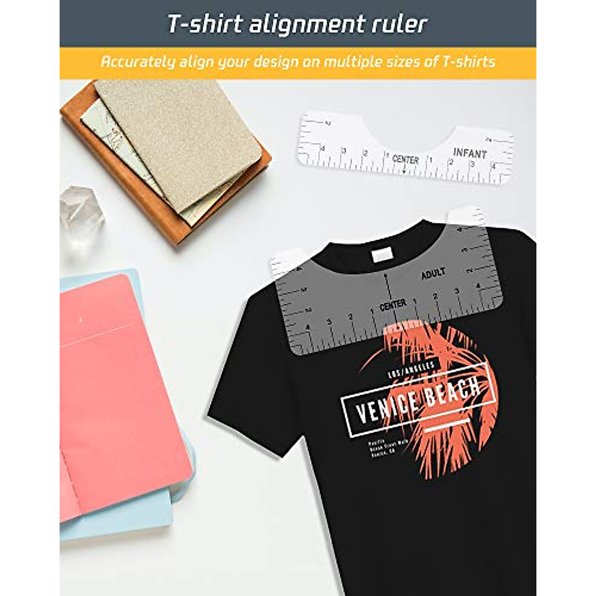 6 Pcs T-Shirt Ruler Guide Alignment Tool to Center Designs T-Shirt for Adult Youth Toddler Infant (Transparent)
