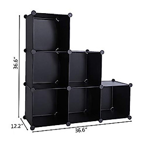 Cube Storage Organizer, Storage Cubes Shelves Bookshelf, 6 Cube Closet Organizers and Storage, DIY Stackable Plastic Clothes Organizer Shelving for Bedroom, Home Office, Black (Black)