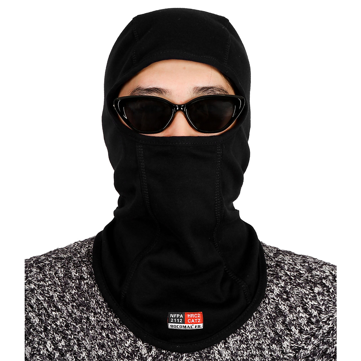 BOCOMAL FR Balaclava Face Mask 7oz Flame Resistant Covering Welding Hood Arc Rated NFPA2112 CAT2 One Size Black