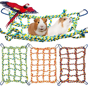 Junkin 3 Pcs Bird Rope Net Rat Climbing Rope Net Pet Hamster Chinchilla Ferret Activity for Small Animal Habitat Decor and Play