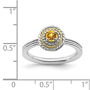 Solid 925 Sterling Silver and 14k Yellow Gold Stackable Citrine Yellow November Gemstone Ring Eternity Band Size 9