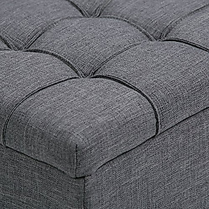 SIMPLIHOME Dover 44 inch Wide Rectangle 3 Pc Lift Top Storage Ottoman in Upholstered Slate Grey Tufted Linen Look Fabric, Footrest Stool, Coffee Table for the Living Room, Contemporary