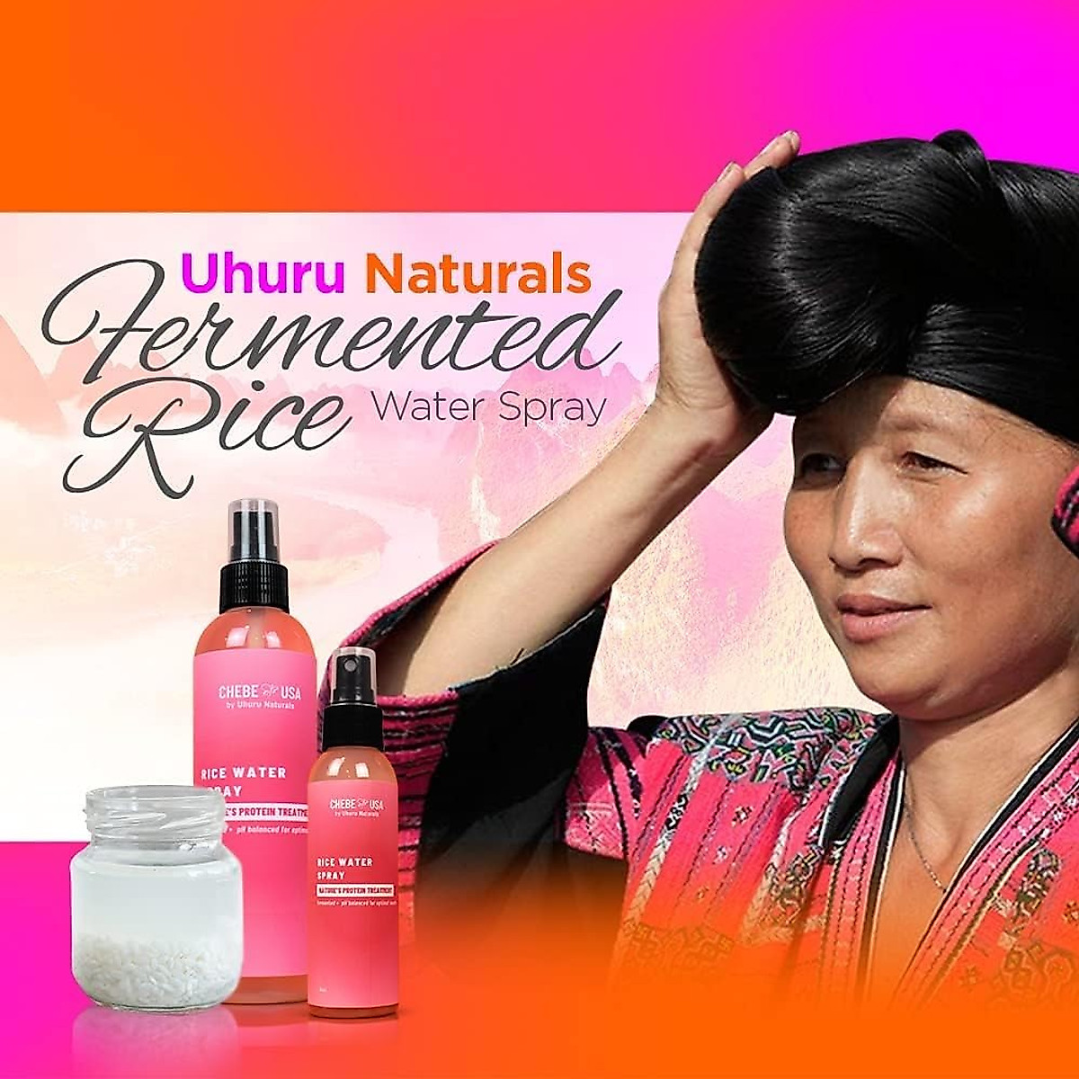 Uhuru Naturals Rice Water Spray - Nature's Protein Treatment (8 oz) - pH Balanced - We have perfected our Fermented Rice Water to a Science for an exact period of time 4 Maximum Benefits