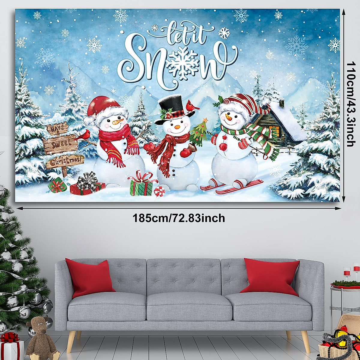 Christmas Backdrop for Photography Rustic Xmas Background Winter Snowman Gifts Polyester Wall Decorations Portrait Photobooth Party Banner Photo Studio Props for Holiday New Year Party Supplies