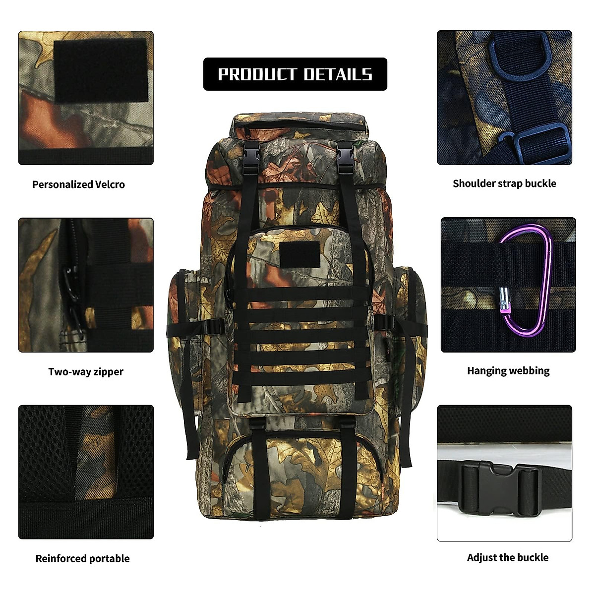 WintMing 70L Camping Hiking Backpack Molle Rucksack Waterproof Traveling Daypack (70L-CamoTabby)