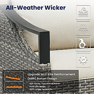 FEISHOMINOO Outdoor Patio Furniture, 5 Piece Patio Furniture All Weather 2-Seater Outdoor Sectional Sofa with Thick Cushions for Patio,Porch,Garden,Backyard (Beige, M-5 Chair Sofa)