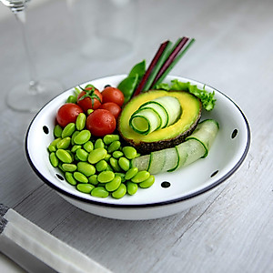 Handmade White And Black Pottery Polka Dot Glazed 7.3inch/18.5cm, 14oz/400ml Salad, Pasta, Fruit, Cereal, Soup Bowl | Unique Ceramic Dinnerware, Housewarming Gift by City to Cottage®