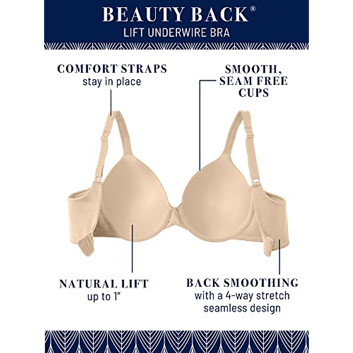 Vanity Fair Women's Light Lift Bra: Comfort Straps & No Poke Underwire (34B-44DD), Back Smoothing (78349) -Neutral, 36C