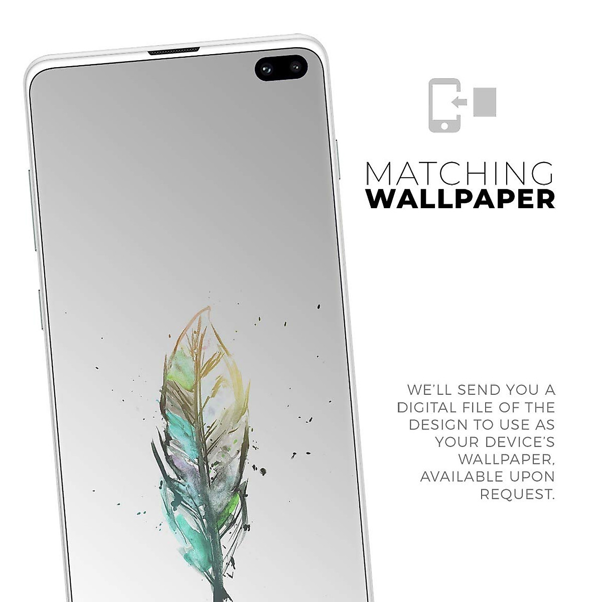 DesignSkinz Splatter Watercolor Feather Protective Vinyl Decal Wrap Skin Cover Compatible with The Samsung Galaxy S20 (Screen Trim & Back Glass Skin)