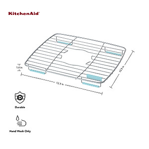 KitchenAid Rust Resistant Small Protector with Non Slip Feet and Center Opening for Sink Stopper and Quick Drying, 10.5 x 12.5 x 1.4 Inch, Mineral Water