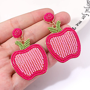 Teacher Earrings Beaded Pencil drop Dangle Earrings for Teacher Student Women Girls, Handmade Beaded Colorful Apple Earrings Dangling, Hypoallergenic Teacher Pencil Studs Funny Back to School