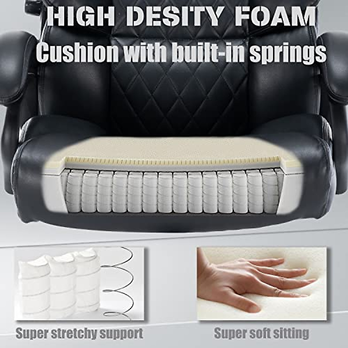 HESL Big and Tall Office Chair with Adjustable Lumbar Support Heavy Duty Office Chair 400 lb Capacity Executive Office Chair for Heavy People with Quiet Rubber Wheels Ergonomic Office Chair