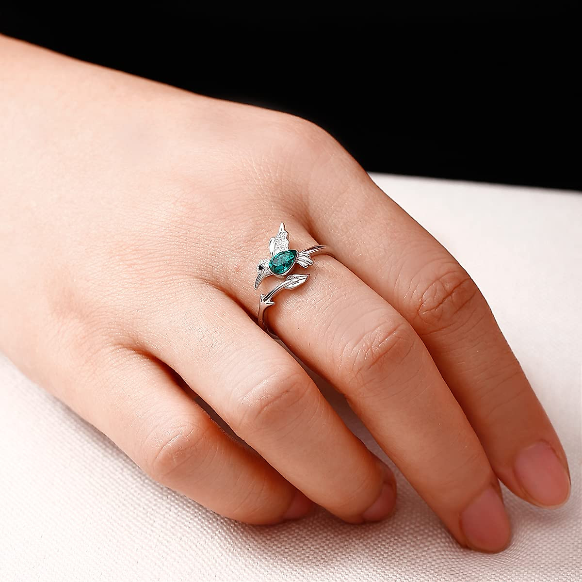 Jewever 925 Sterling Silver Hummingbird ring with Blue Cubic Zirconia for Women Jewelry Gift Silvery Adjustable 6-9#