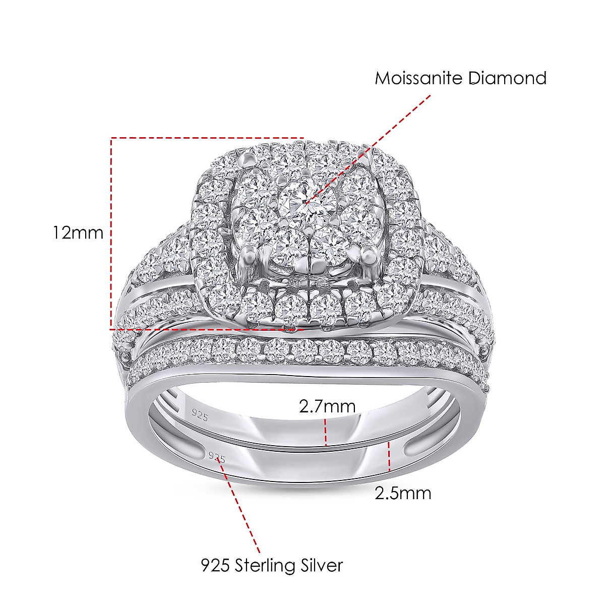 SAVEARTH DIAMONDS 1 1/4 CTTW Round Lab Created Moissanite Diamond Double Halo Bridal Set Wedding Ring in 14k White Gold Over Sterling Silver (1.25 Cttw) Size-9