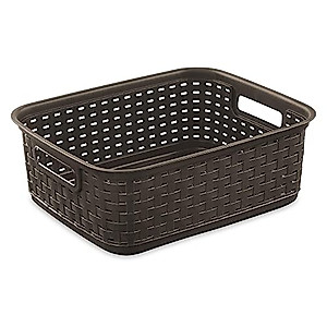 Sterilite Small Convenient 11 Inch Long Multipurpose Basketweave Home or Office Storage Open Basket Organizer, Espresso (8 Pack)