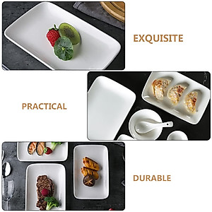 Hemoton 4pcs White Rectangular Melamine Plates, Dinner Plates Salad Serving Dishes Unbreakable Elegant Dinnerware Microwave Dishwasher Oven Safe
