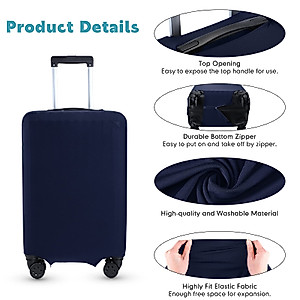 Kajaia 3 Pcs Luggage Cover Suitcase Protector Travel Suitcase Cover Anti Scratch Luggage Protector Washable Fits 18-28 Inch Luggage (Navy Blue)