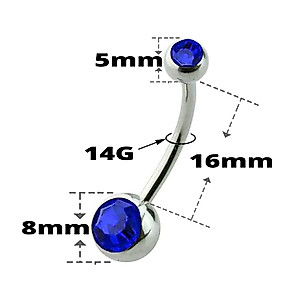 Luxe Modz 5/8" 14G Belly Button Rings Belly Rings 16mm Plus Size Long Shaft Belly Piercing Jewelry Belly Bars Navel Rings 316L Surgical Steel Navel Piercing Jewelry