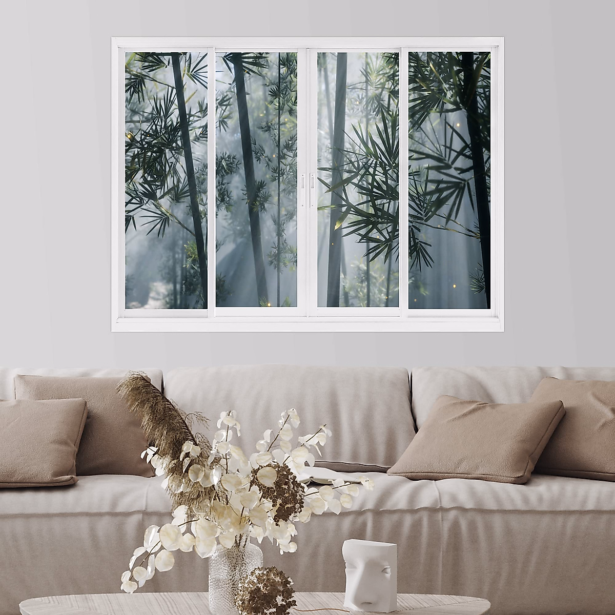 SIGNWIN Removable Wall Sticker/Wall Mural Window View Fog Bamboo Japanese Jungle Leaf Nature Wilderness Photography Realism Decorative Landscape Digital Art for Living Room, Bedroom, Office - 24"x32"