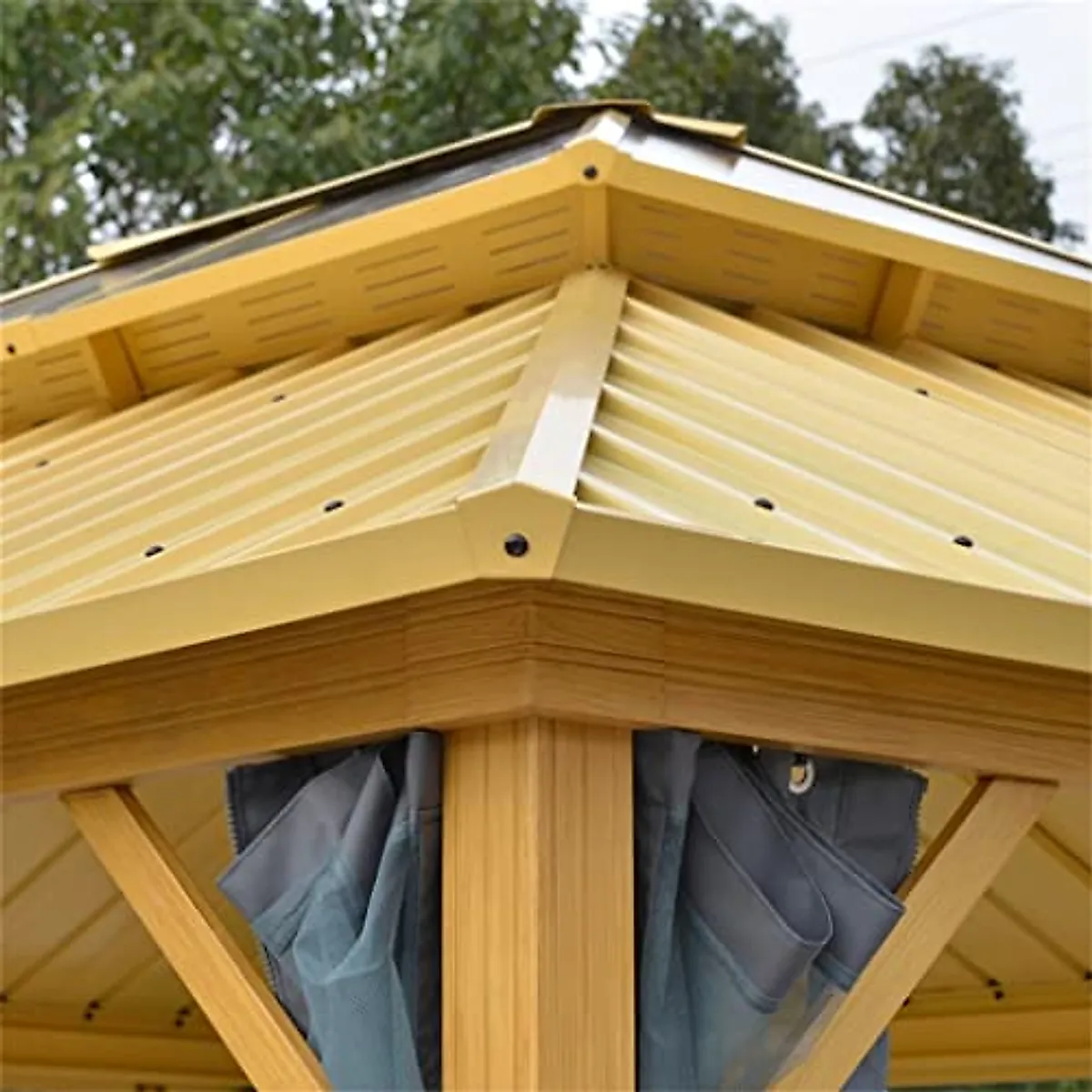 LIRUXUN 12' x 10' Hardtop Gazebo Steel Canopy Outdoor Pergola with Aluminum Frame and Netting for Patios, Gardens, Lawns