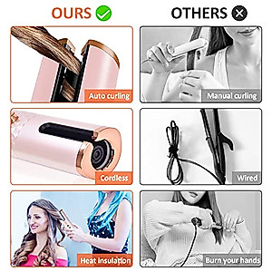 Automatic Curling Iron, Cordless Ceramic Barrel Wave Wand, Portable Cordless Auto Hair Curler with 4 Temps & 3 Timers, Fast Heating Rotating Rotating Curling for Long & Short Hair, Travel & Home Use